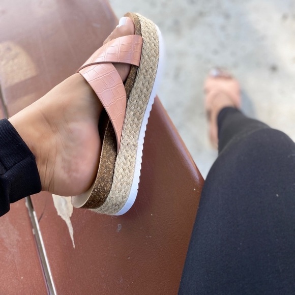 Shoes | Blush Croc Embossed Flatform Espadrilles | Poshmark